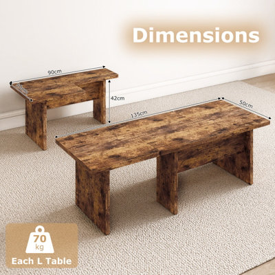 COSTWAY SET OF 2 MODULAR COFFEE TABLE L SHAPED NESTING ACCENT CENTER ...