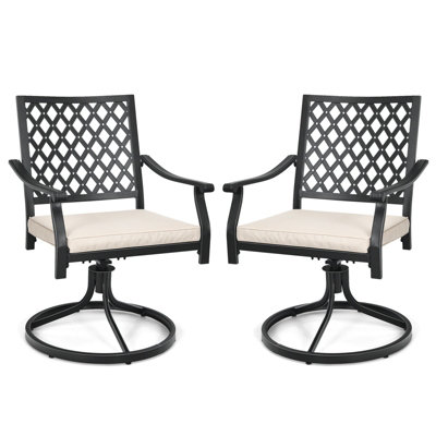 Costway Set of 2 Outdoor Swivel Chair Patio Bistro Dining Chair Set w Soft Seat Cushion