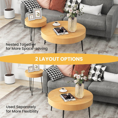 Costway Set of 2 Round Nesting Coffee Table Solid Wood Accent Stacking ...