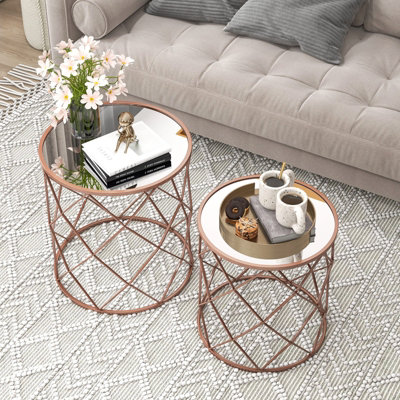Costway Set of 2 Stackable Round End Table Modern Space Saving Side Table W Mirrored Top