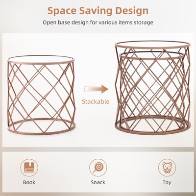 Costway Set of 2 Stackable Round End Table Modern Space Saving Side ...