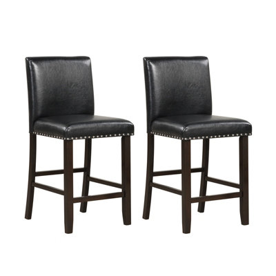 Costway Set of 2 Upholstered Bar Stools PVC Counter Height Chair ...