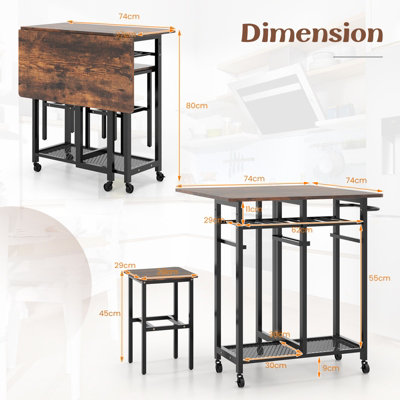 Costway Set of 3 Dining Table Set Extendable Kitchen Table 2 Stools w ...
