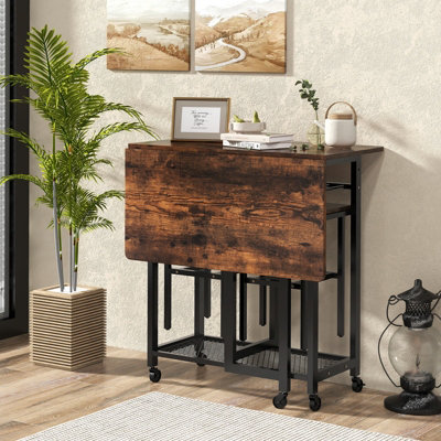 Costway Set of 3 Dining Table Set Extendable Kitchen Table 2 Stools w ...