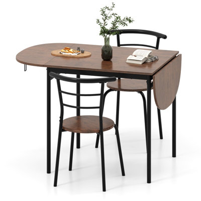 COSTWAY Set of 3 Foldable Dining Table Set Expandable Drop Leaf Kitchen ...