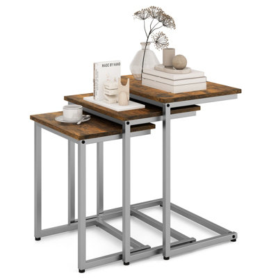 Costway Set of 3 Nesting Tables Rectangle Stacking Side Table C-shape ...