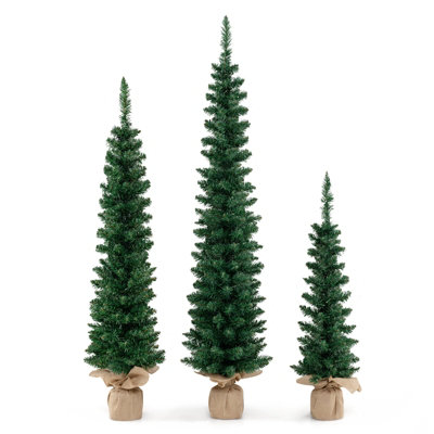 COSTWAY Set of 3 Pre-Lit Artificial Christmas Trees 3/4/5 FT Slim ...