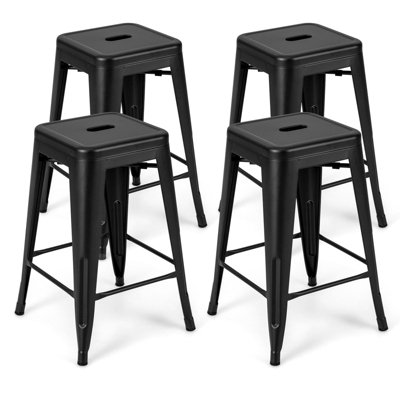 Costway Set of 4 Metal Backless Bar Stools Set 61cm Stackable Dining ...