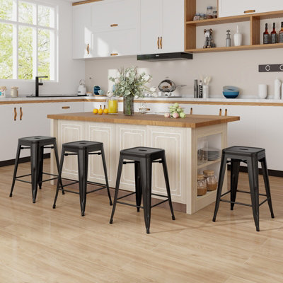 Costway Set of 4 Metal Backless Bar Stools Set 61cm Stackable Dining ...