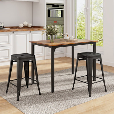 Costway Set of 4 Metal Backless Bar Stools Set 61cm Stackable Dining ...