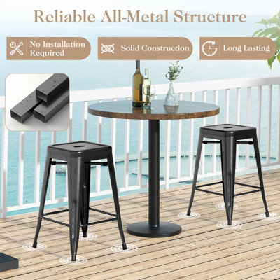 Costway Set of 4 Metal Backless Bar Stools Set 61cm Stackable Dining ...