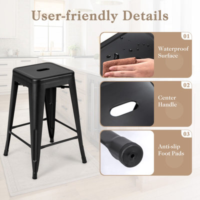 Costway Set of 4 Metal Backless Bar Stools Set 61cm Stackable Dining ...