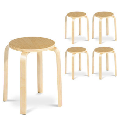Costway Set of 4 Stackable Dining Stools Bentwood Round Chairs Kitchen ...