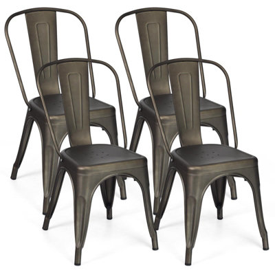 Costway Set of 4 Stackable Dinning Chairs Industrial Metal Bar Stools w ...