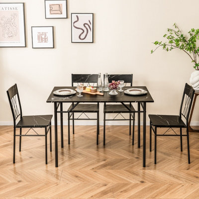 COSTWAY Set of 5 Dining Table Chairs Set 110 x 70 cm Rectangular ...