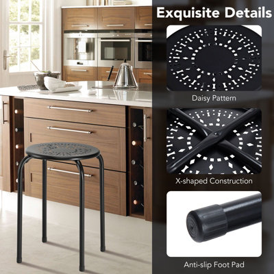 Costway Set of 6 Metal Stacking Stools Round Nesting Bar Stool with X ...