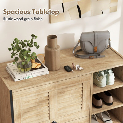 COSTWAY Shoe Storage Cabinet Rustic Shoe Rack w/ Flip Doors & Removable ...