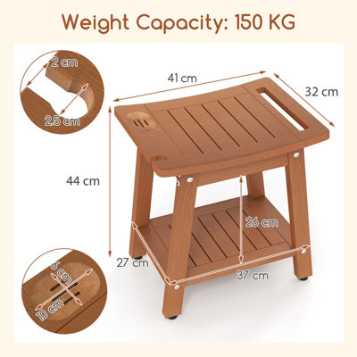 COSTWAY Shower Bench Seat HIPS Shower Stool w/Handle & Shower Head-Coffee