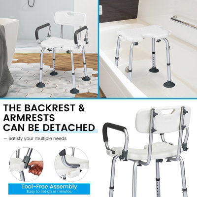 Costway Shower Chair Matel Frame Height Adjustable Non-Slip w ...