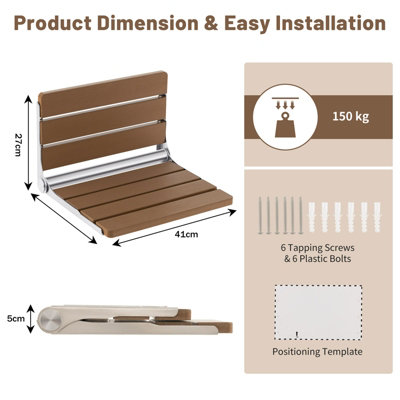 Costway Shower Seat Wall Mounted Fold Down Bathroom Bench Foldable Wall ...
