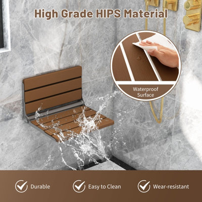Costway Shower Seat Wall Mounted Fold Down Bathroom Bench Foldable Wall ...