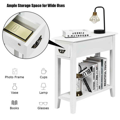 COSTWAY SIDE TABLE 2 TIER END TABLE W/ STORAGE DRAWER AND LOWER SHELF