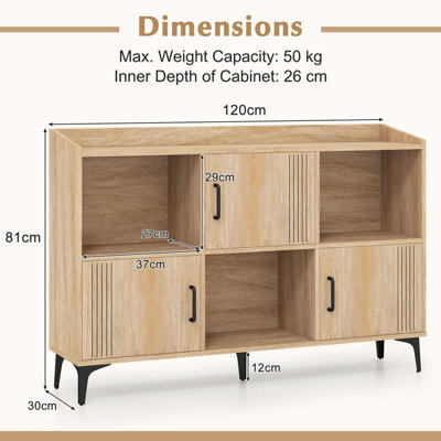 COSTWAY Sideboard Storage Cabinet Bookcase with 3 Doors & Open ...