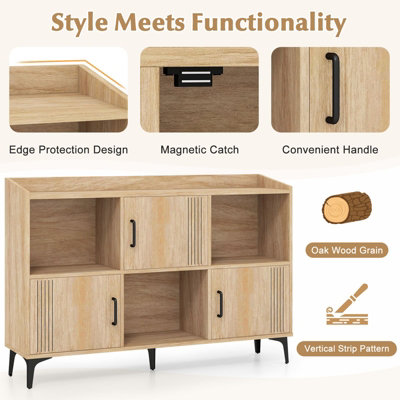 COSTWAY Sideboard Storage Cabinet Bookcase with 3 Doors & Open ...