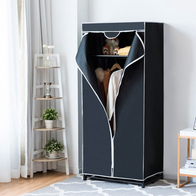 Costway Single Fabric Wardrobe Folding Clothes Closet with Hanging Rail ...