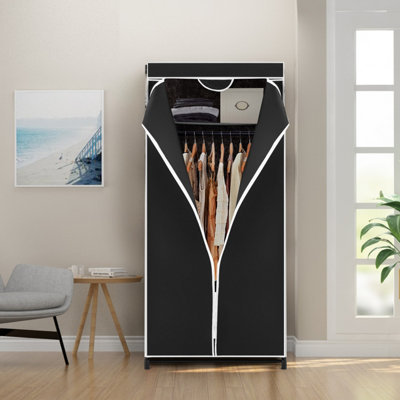 Costway Single Fabric Wardrobe Folding Clothes Closet with Hanging Rail ...