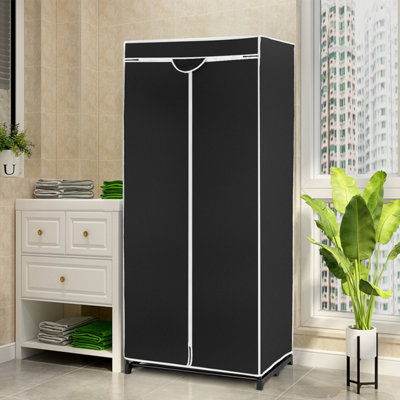 Costway Single Fabric Wardrobe Folding Clothes Closet with Hanging Rail ...