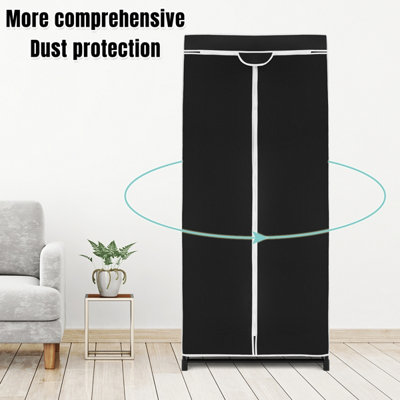 Costway Single Fabric Wardrobe Folding Clothes Closet with Hanging Rail ...