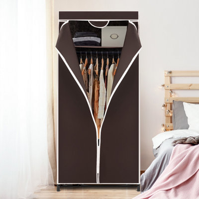 Costway Single Fabric Wardrobe Folding Clothes Closet with Hanging Rail ...