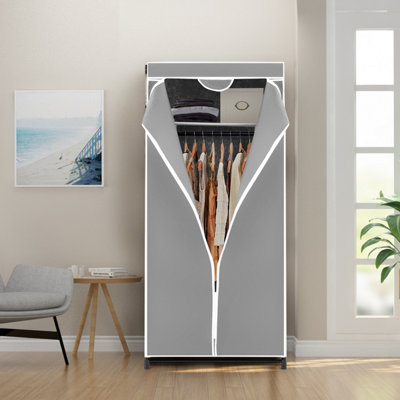 Costway Single Fabric Wardrobe Folding Clothes Closet with Hanging Rail ...