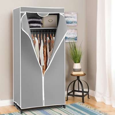 Costway Single Fabric Wardrobe Folding Clothes Closet with Hanging Rail ...