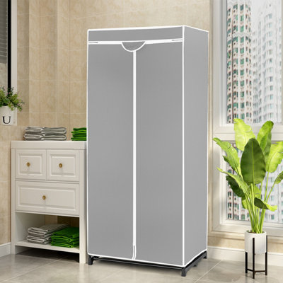 Costway Single Fabric Wardrobe Folding Clothes Closet with Hanging Rail ...