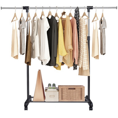 Costway Single Rail Garment Rack Metal Clothes Rail Organizer Rolling ...