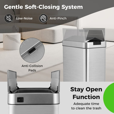 Costway Slim Kitchen Trash Can 50L Automatic Sensor Garbage Can w/ Wing Lids