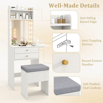 COSTWAY Slim Makeup Vanity Desk Dressing Table Set with Mirror and ...