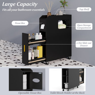 COSTWAY Small Bathroom Storage Cabinet 16cm Narrow Slim Bathroom ...