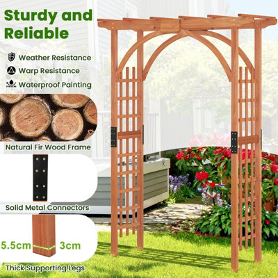 Costway Solid Wood Arbor Wooden Garden Trellis Arbor Pergola Arch-Brown
