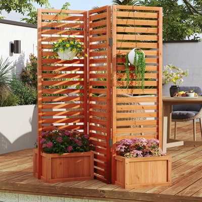 COSTWAY Solid Wood Garden Fence Plant Support Trellis w/ 2 Planter ...