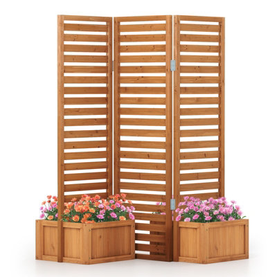 COSTWAY Solid Wood Garden Fence Plant Support Trellis w/ 2 Planter ...