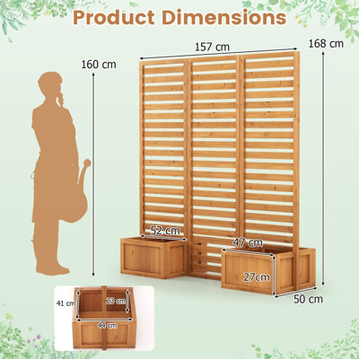 COSTWAY Solid Wood Garden Fence Plant Support Trellis w/ 2 Planter ...