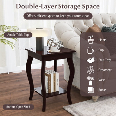 COSTWAY Square End Table with Elegant Curved Legs