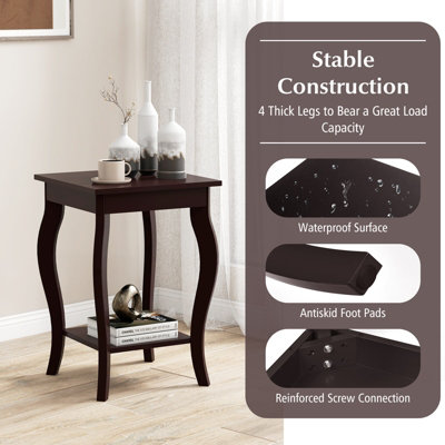 COSTWAY Square End Table with Elegant Curved Legs