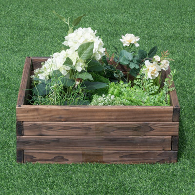 Costway Square Planter Box 60 x 60 cm Wood Raised Garden Bed Planter ...