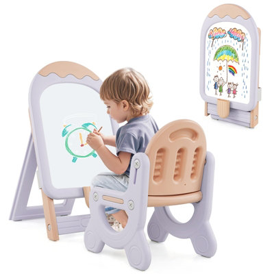 COSTWAY Standing Kids Art Easel Height-adjustable & Foldable Kids Easel ...