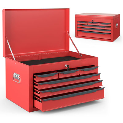 Costway Steel Tool Box Tool Chest Case with 6 Drawers & Top Storage-Red