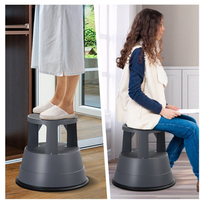 Costway Step Stool Roller Stool with Casters & Non-slip Rubber Band ...